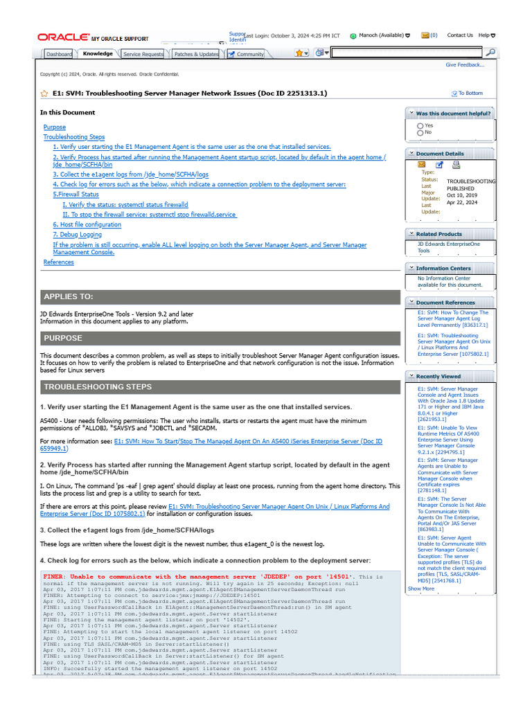 E1 SVM Troubleshooting Server Manager Network Issues (Doc ID 2251313.1) | PDF | Firewall ...
