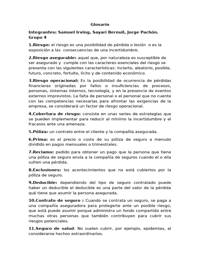 Glosario de Términos de Seguros | PDF | Seguro | Póliza de seguros