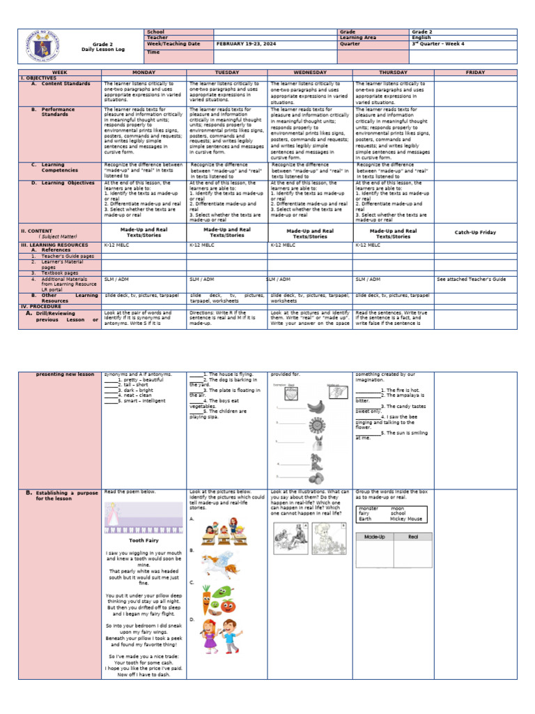 Q3-WEEK4-DLL-ENGLISH 2 | PDF | Learning