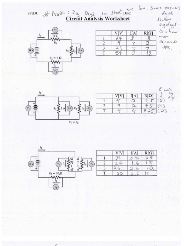 Circuit Analysis Worksheet - Answers | PDF