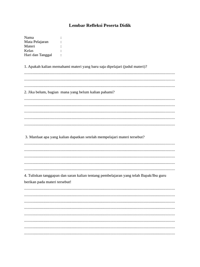 Contoh Lembar Refleksi | PDF