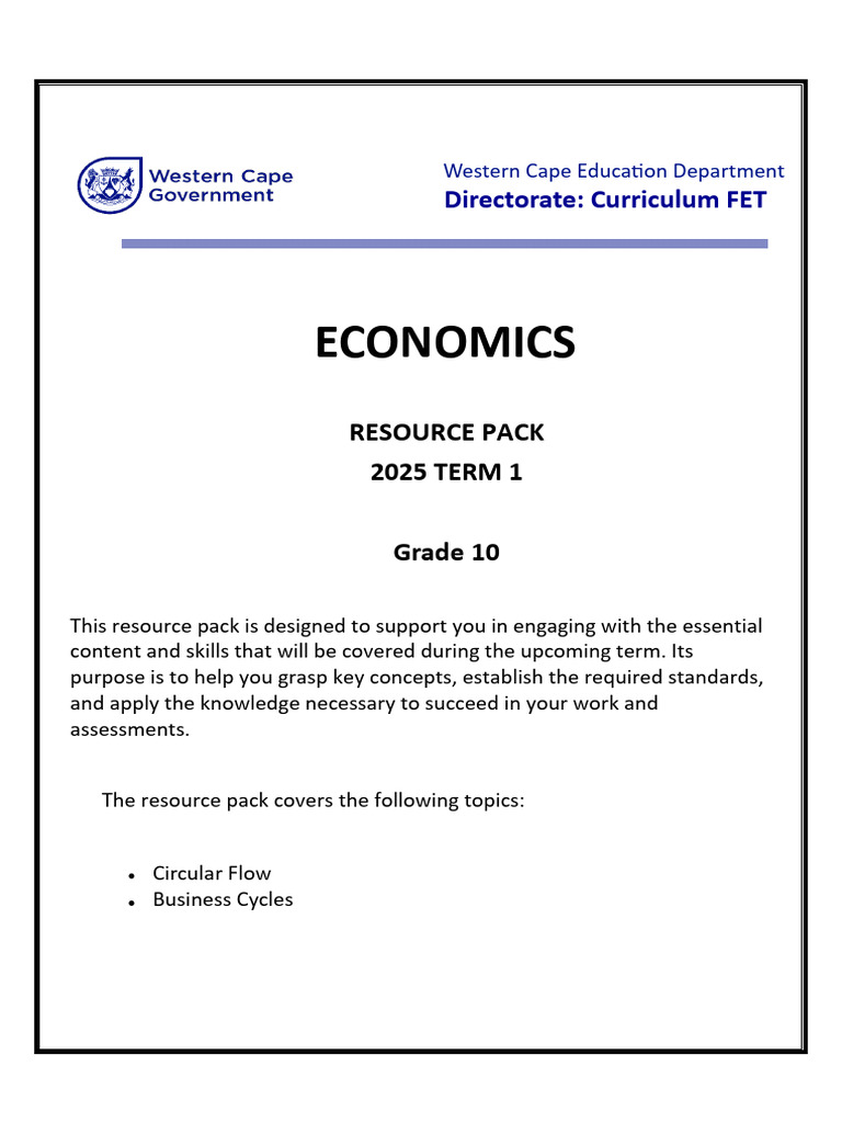 GR 10 - Resource Pack 2025 - Economics | PDF | Recession | Business Cycle