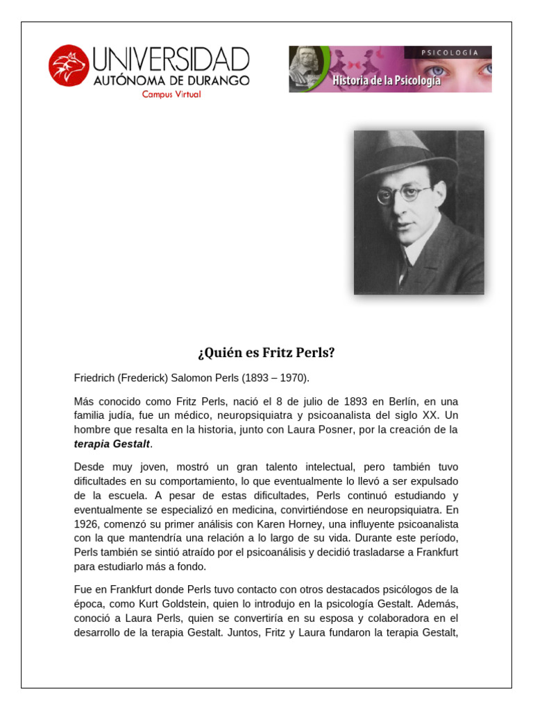 Biografía de Fritz Perls y la Gestalt | PDF | Terapia Gestalt | Sicología