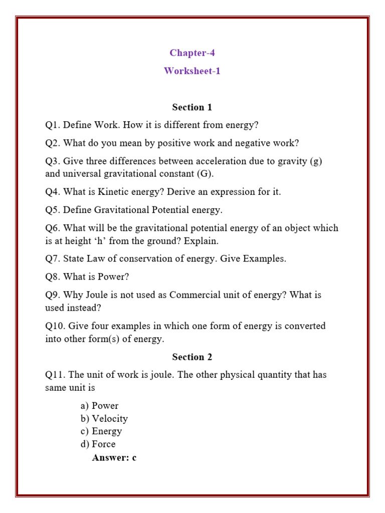 MCQ work and energy | PDF | Potential Energy | Force
