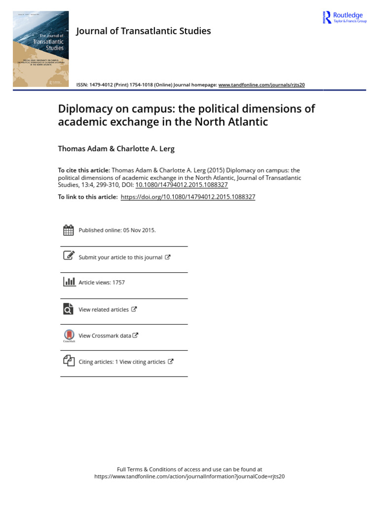 Diplomacy On Campus The Political Dimensions of Academic Exchange in ...