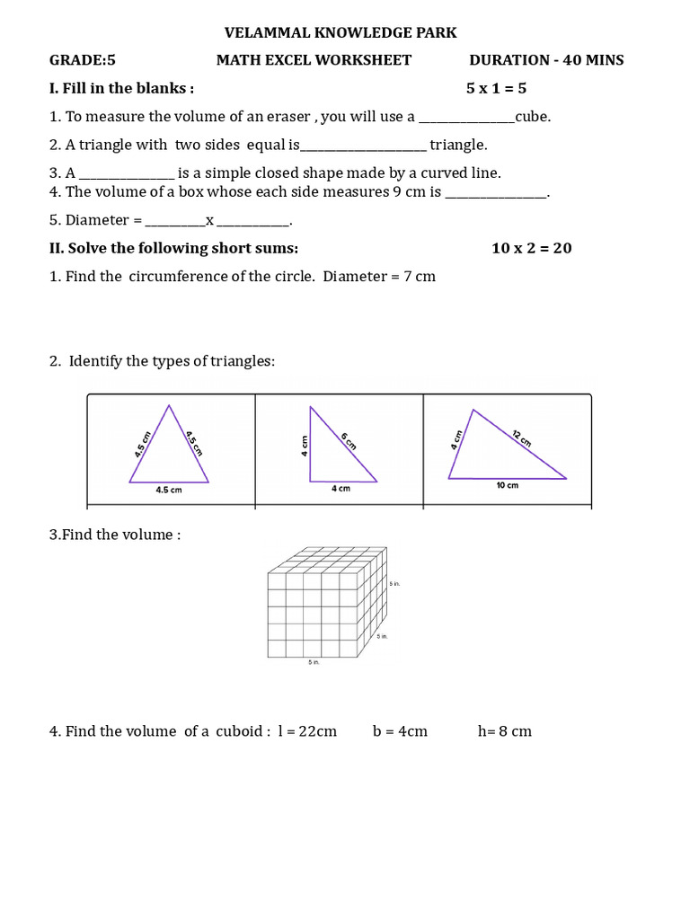 Grade 5 Math Excel Worksheet | PDF