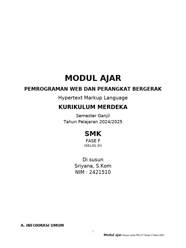 Modul Ajar HTML SMK 2024/2025 | PDF