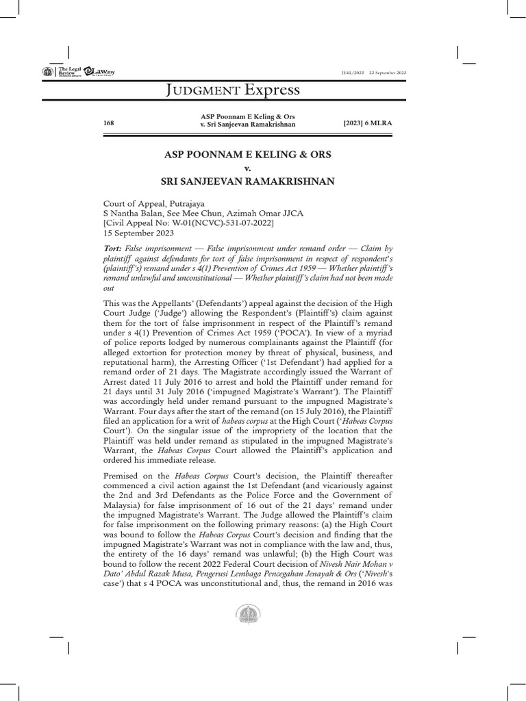 ASP Poonnam E Keling & Ors v. Sri Sanjeevan Ramakrishnan | PDF | Habeas ...