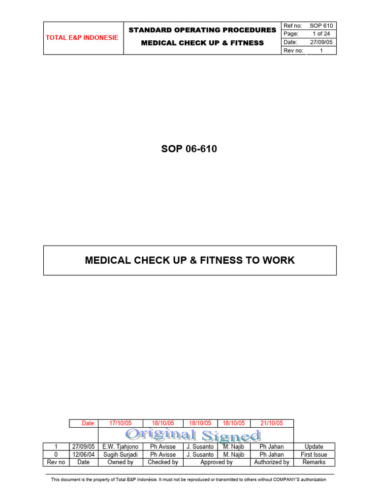SOP-610-Medical Check Up-2006pdf | PDF | Physical Examination ...
