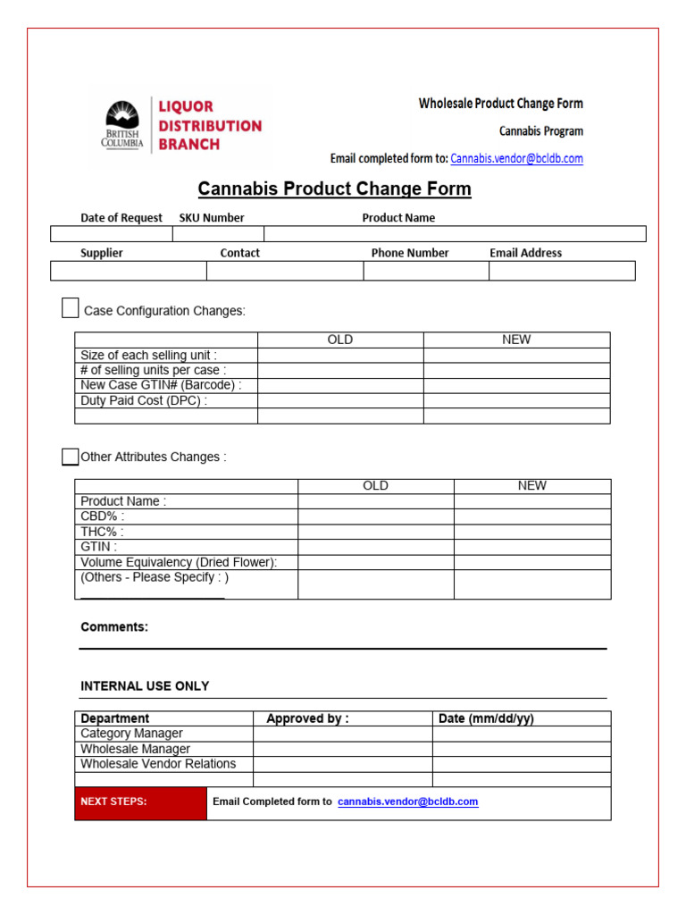 Cannabis Product Change Request Form | PDF