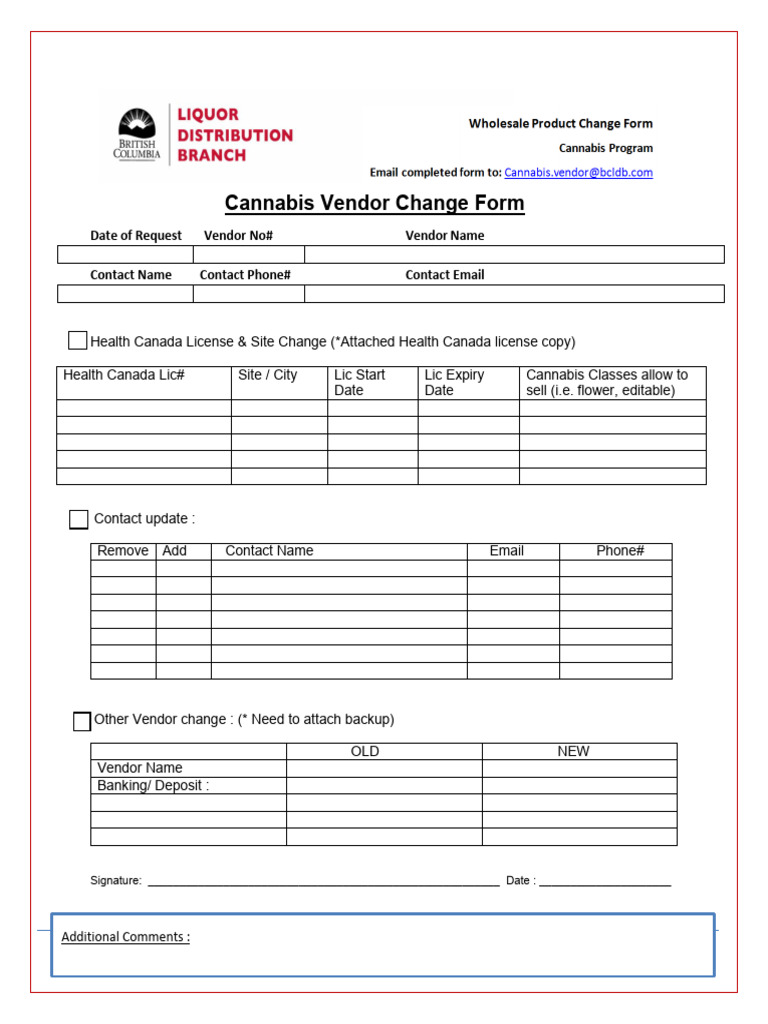 Cananbis Vendor Change Form v1 | PDF