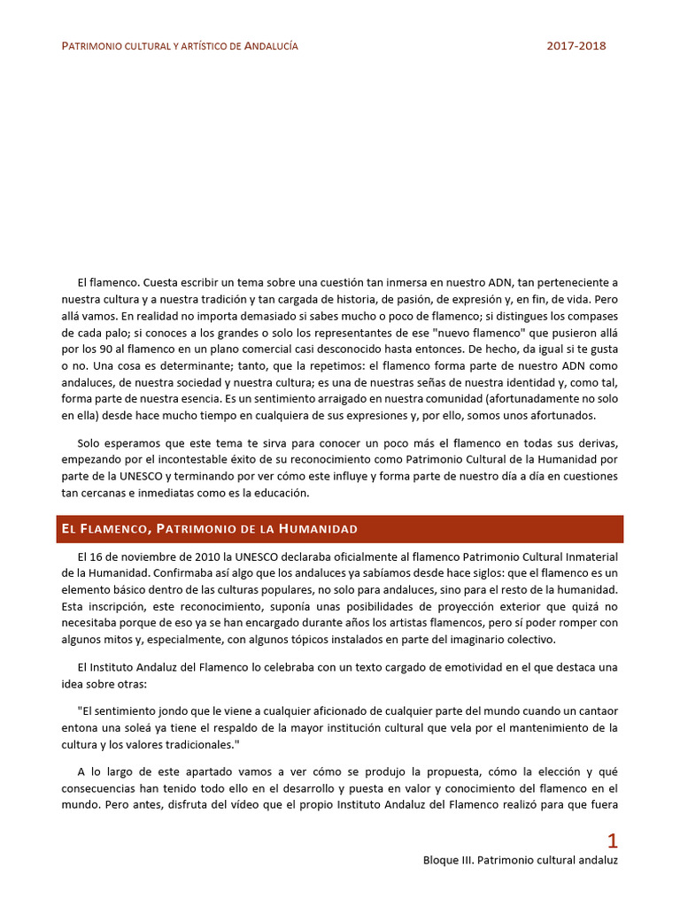 Flamenco: Patrimonio Cultural Inmaterial | PDF | Estilos de música ...