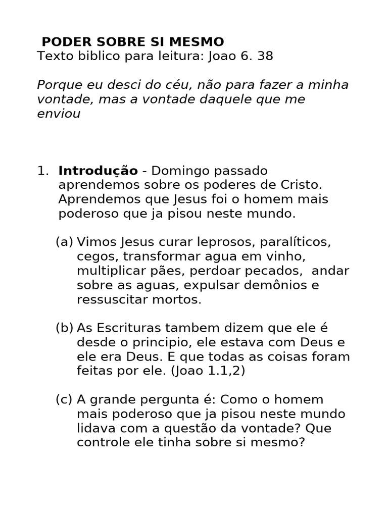 Poder e Controle da Vontade em Cristo | PDF | Jesus | Evangelho de João