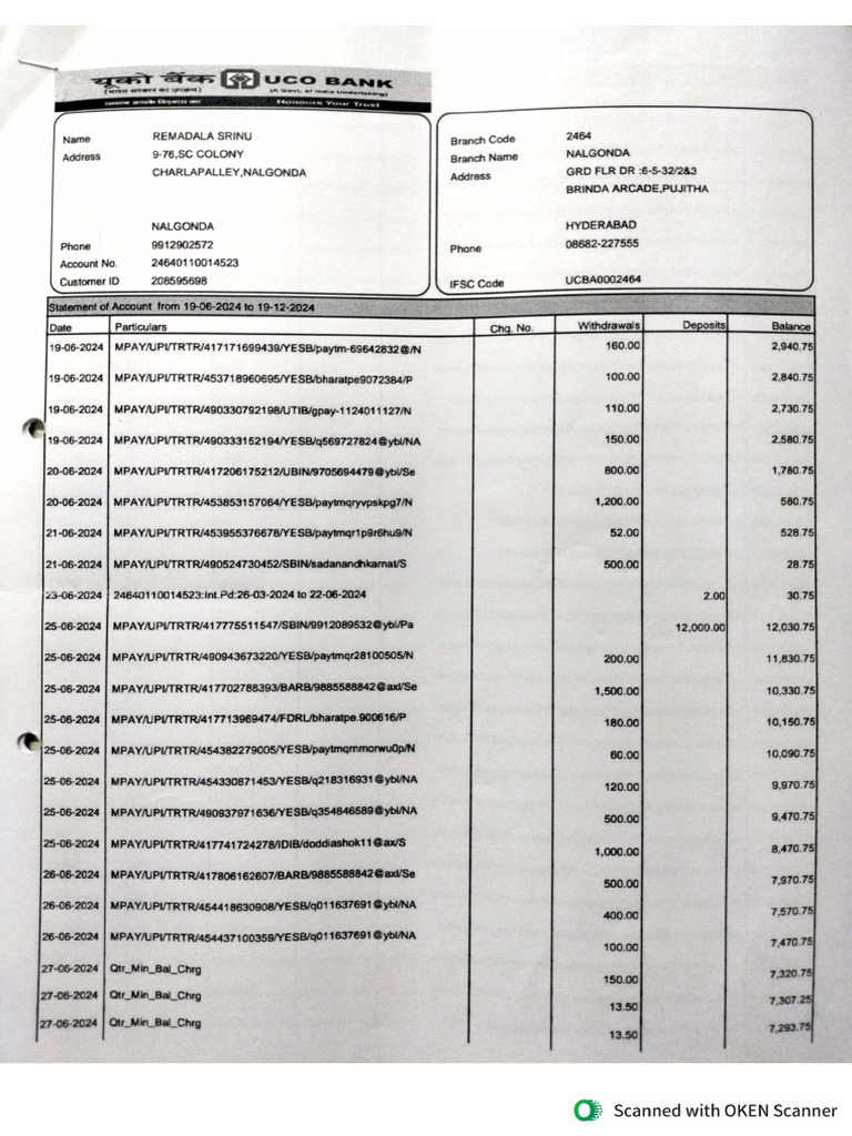 Srinu Bank Statement | PDF