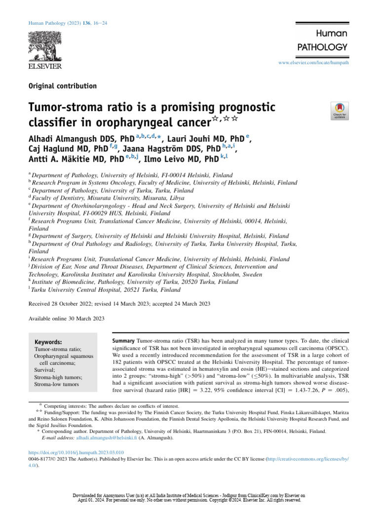 Tumor-Stroma Ratio Is A Promising Prognostic Classifier in ...