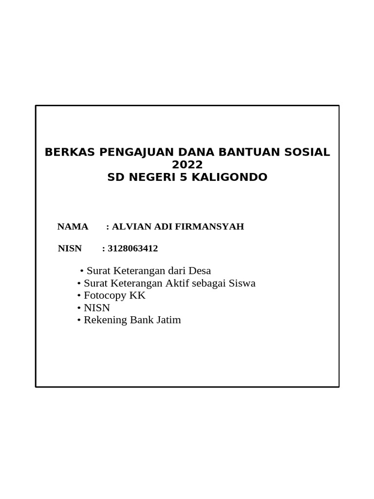 Format Usulan Bansos 2022 | PDF