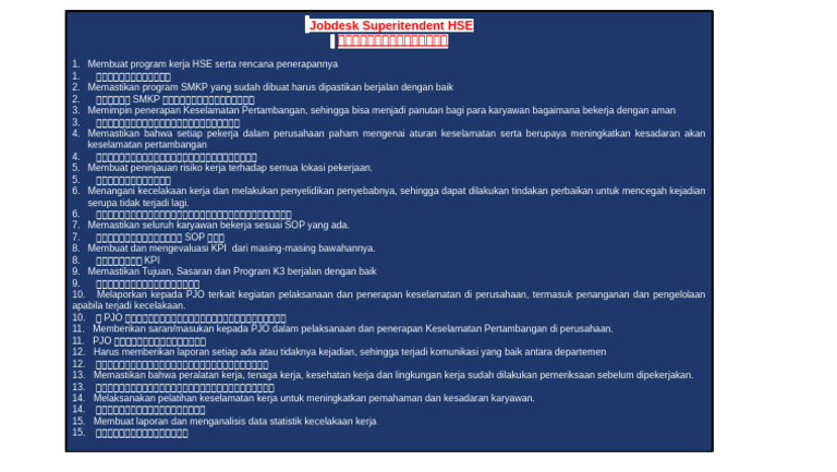 Jobdesk Supt HSE | PDF