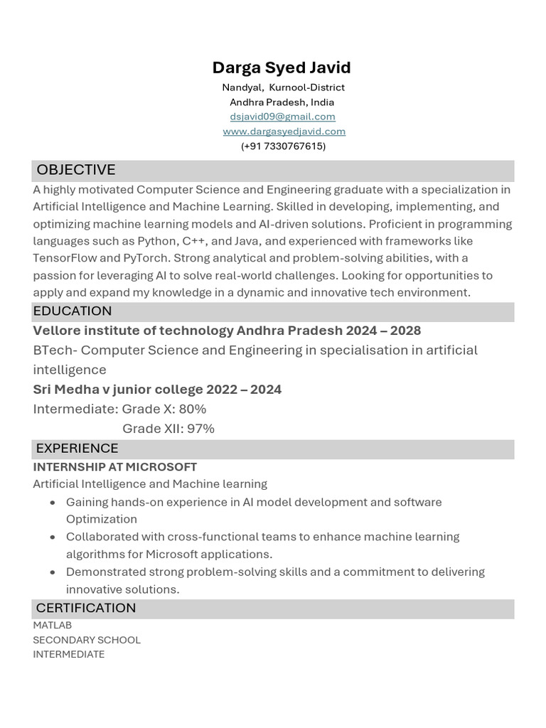 Darga Syed Javid | PDF | Machine Learning | Artificial Intelligence