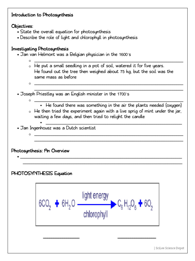 Introduction to Photosynthesis Student Guided Notes | PDF ...