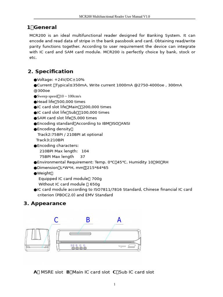 MCR200 Multifunctional Reader&Writer User Manual V1.0 | PDF | Smart ...