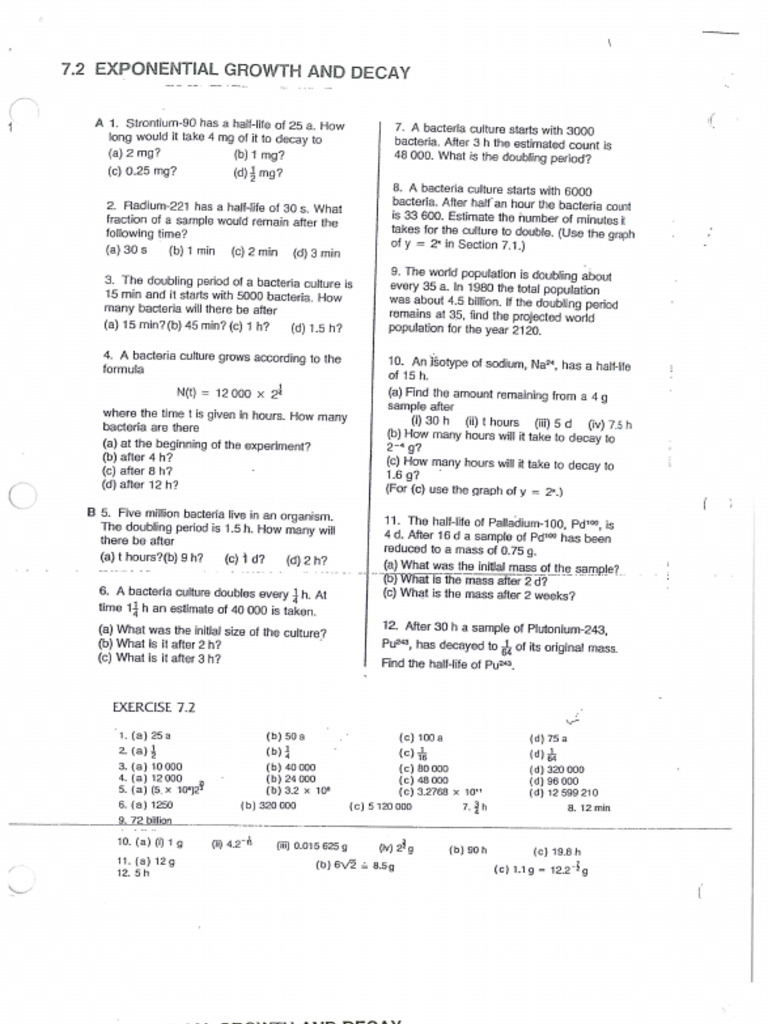 7.2 Exponential Growth and Decay | PDF