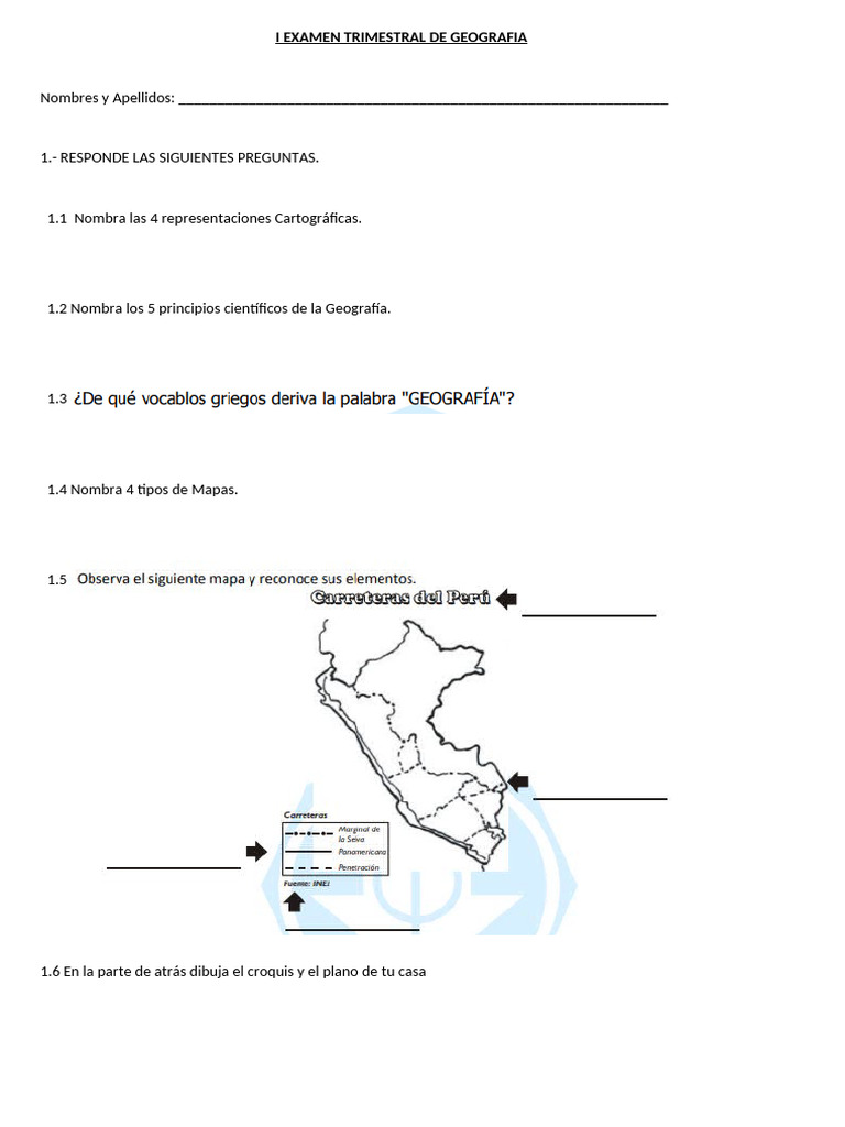 I Examen Trimestral de Geografia | PDF