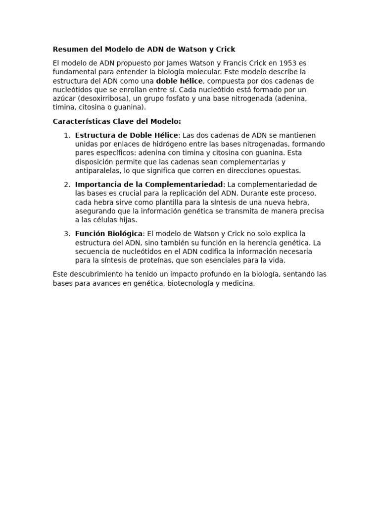 Modelo ADN de Watson y Crick | PDF | Adn | Nucleótidos