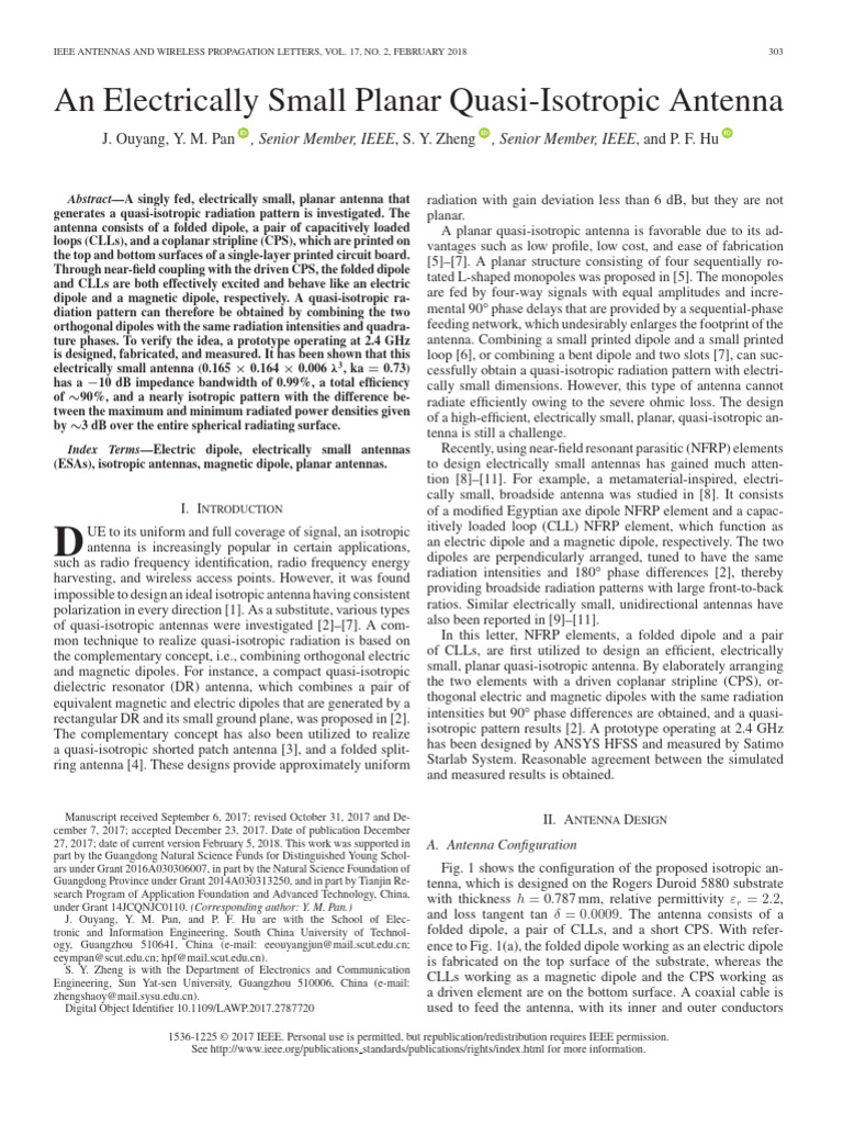 An Electrically Small Planar Quasi-Isotropic Antenna | PDF | Antenna ...