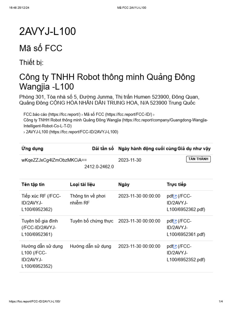 Mã FCC 2AVYJ-L100 | PDF