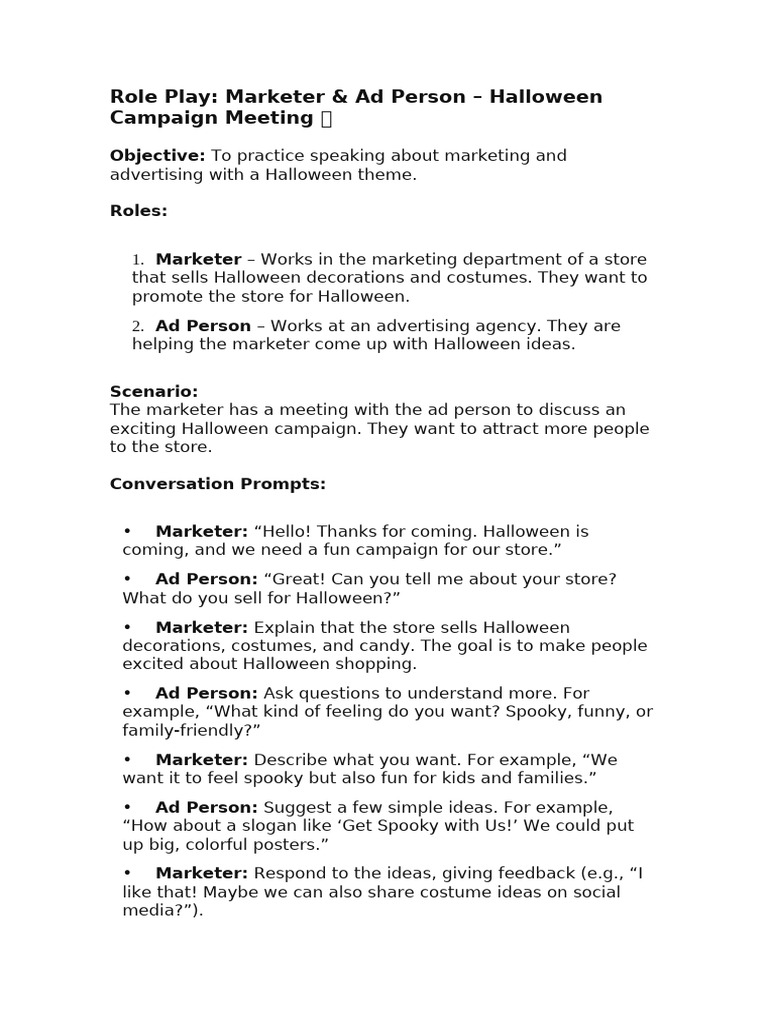 Halloween Marketing Role Play Ideas | PDF