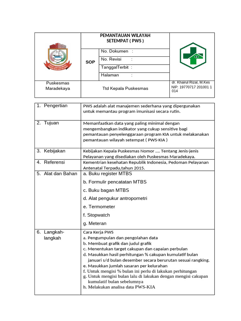SOP Pemantauan Imunisasi PWS | PDF