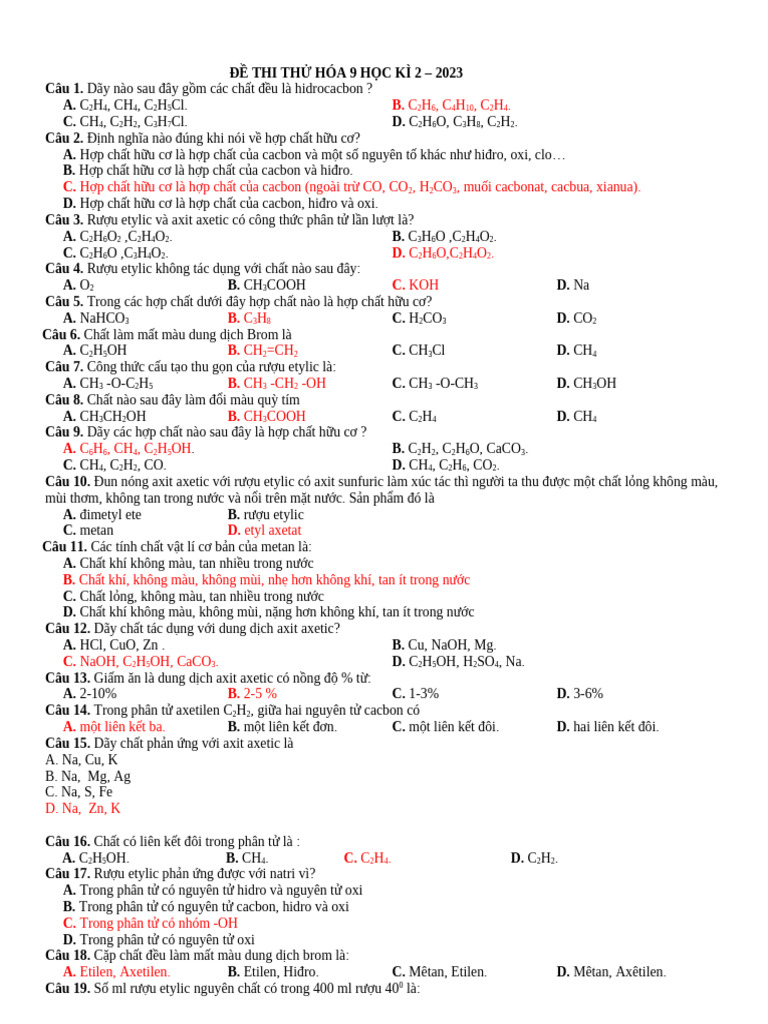 Đề Thi Thử Hóa 9 HK 2 | PDF