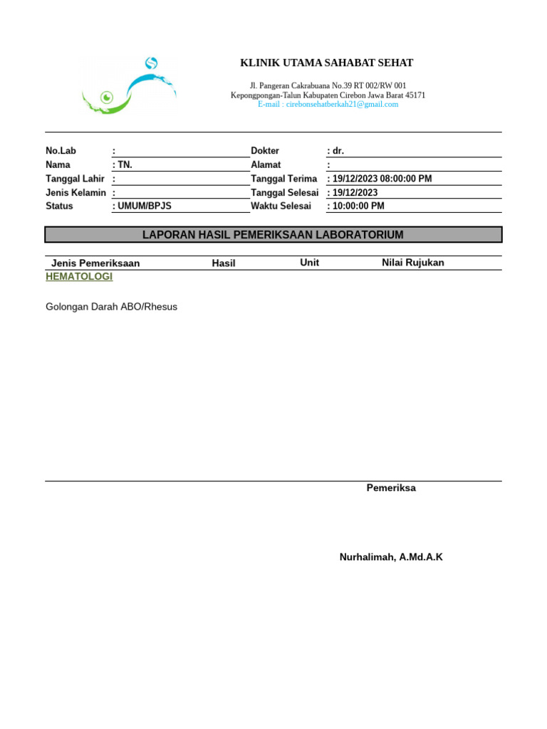Format Hasil Lab Goldar | PDF