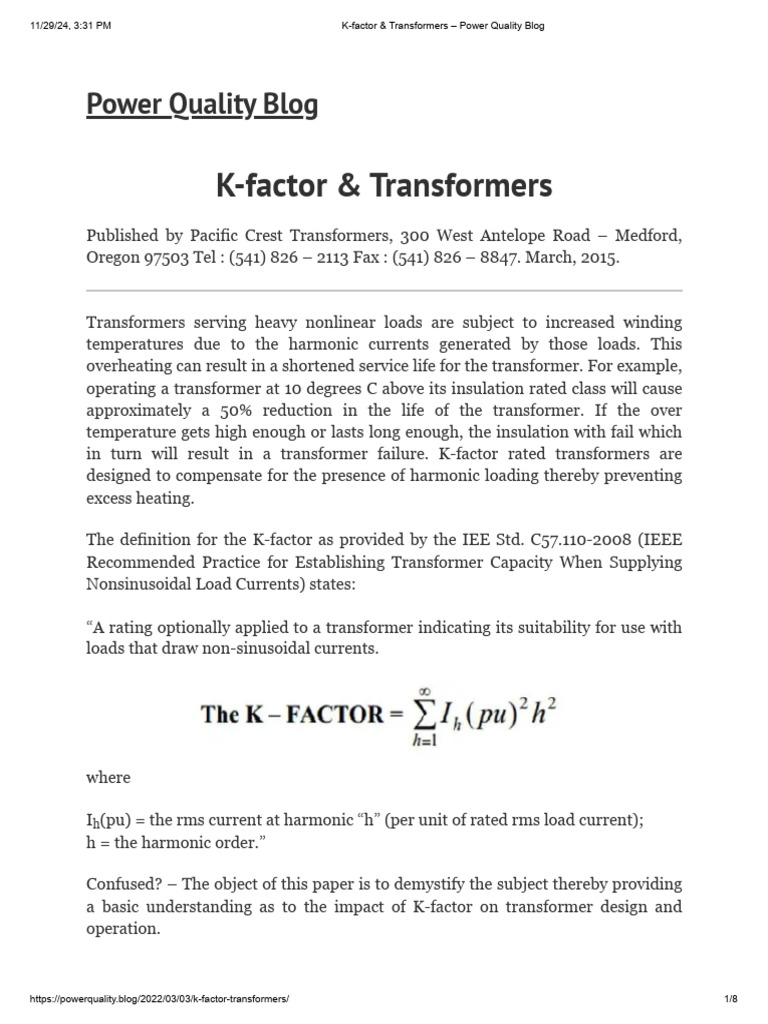 K-Factor & Transformers - Power Quality Blog | PDF | Transformer | Electronic Engineering
