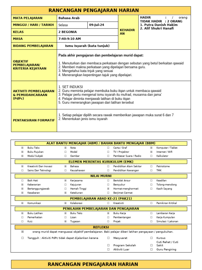 RPH Bahasa Arab Iv | PDF
