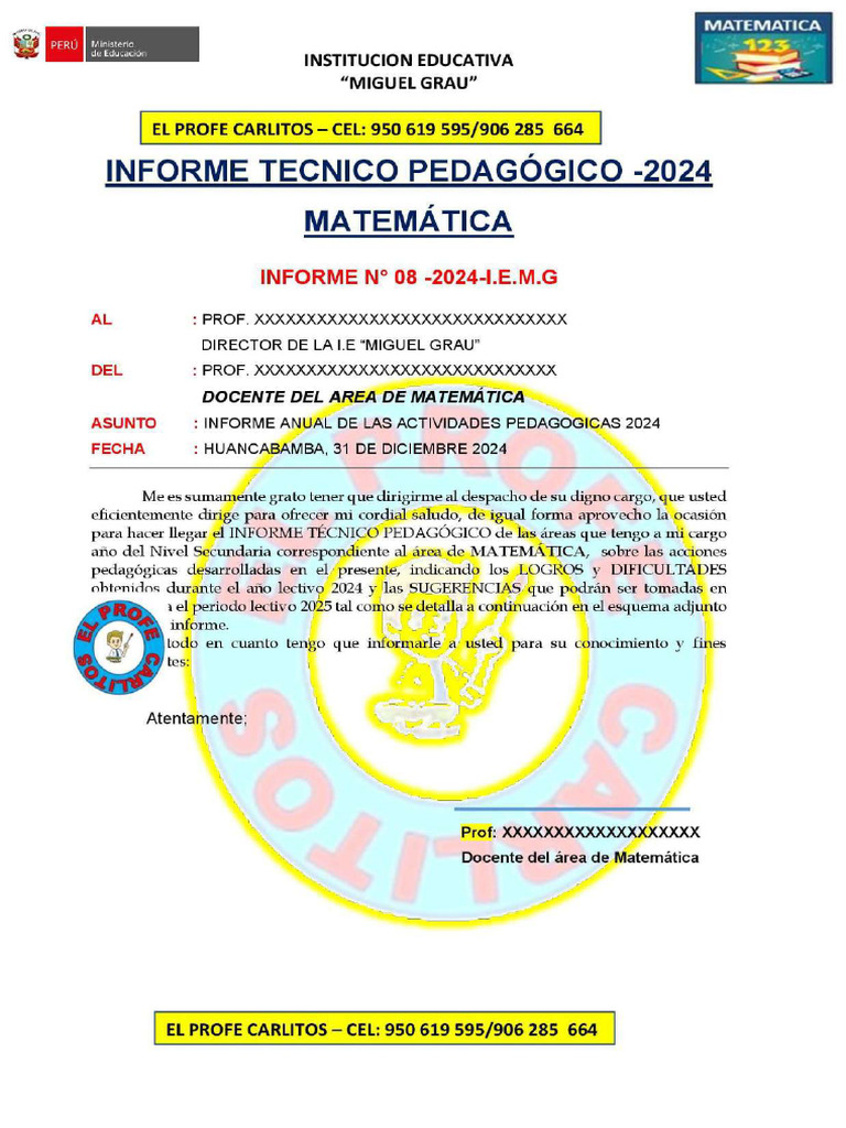 Informe Tecnico Pedagogico - Matematica - 2024 | PDF