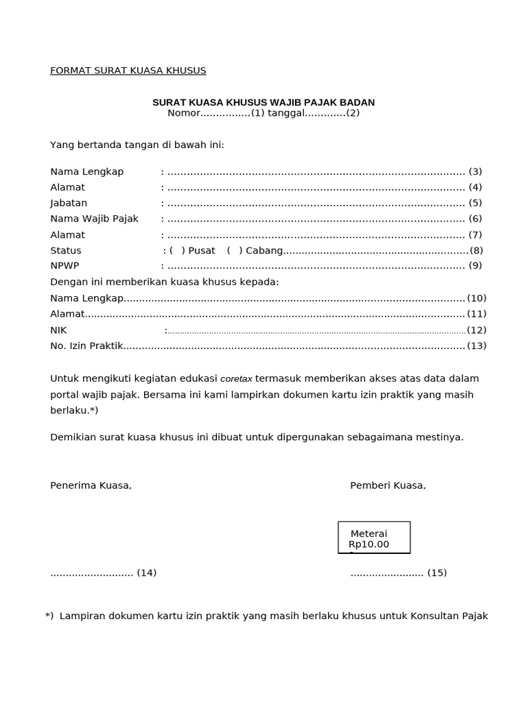 Format Surat Kuasa Khusus Pajak | PDF