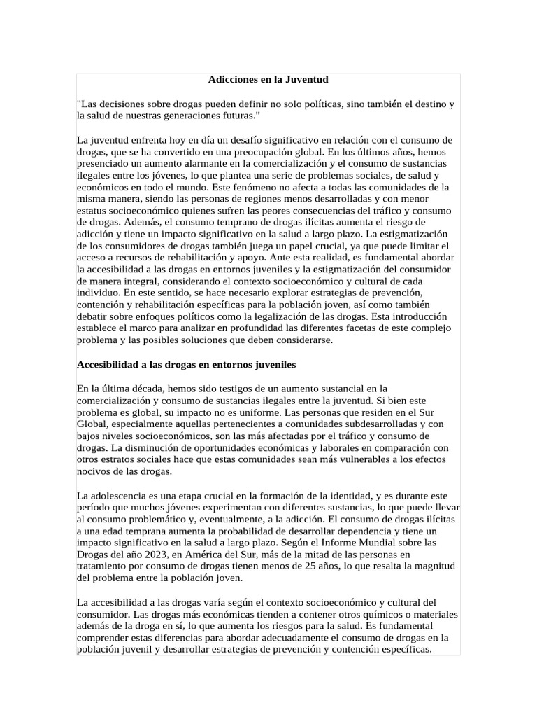 Adicciones en La Juventud | PDF | La dependencia de sustancias | Drogas