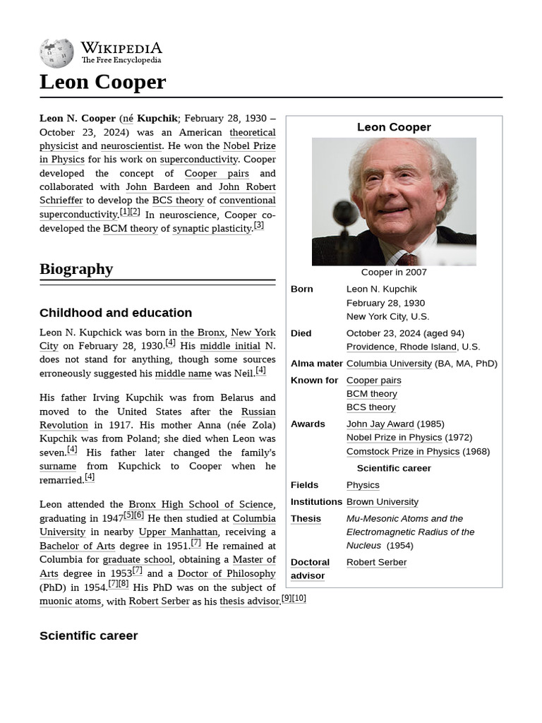 Leon_Cooper | PDF | Physics