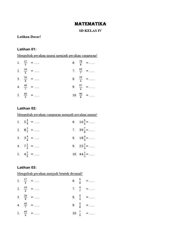 Latihan Matematika SD Kelas IV - Chapter 1 | PDF