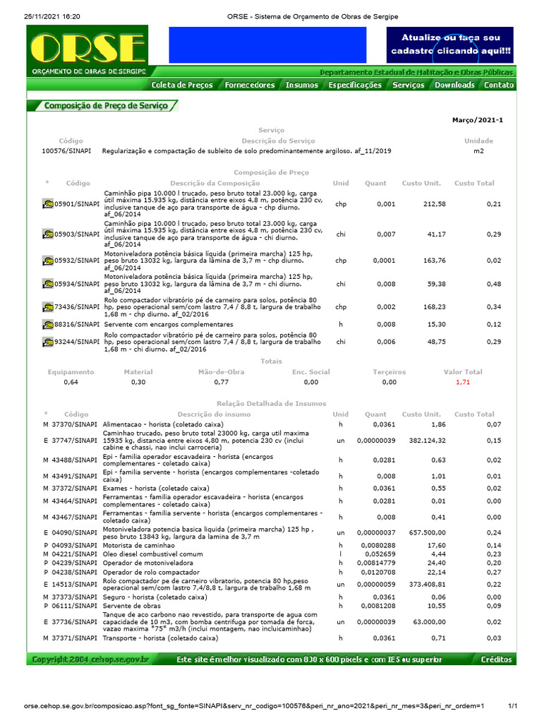 ORSE - Sistema de Orçamento de Obras de Sergipe(1) | PDF