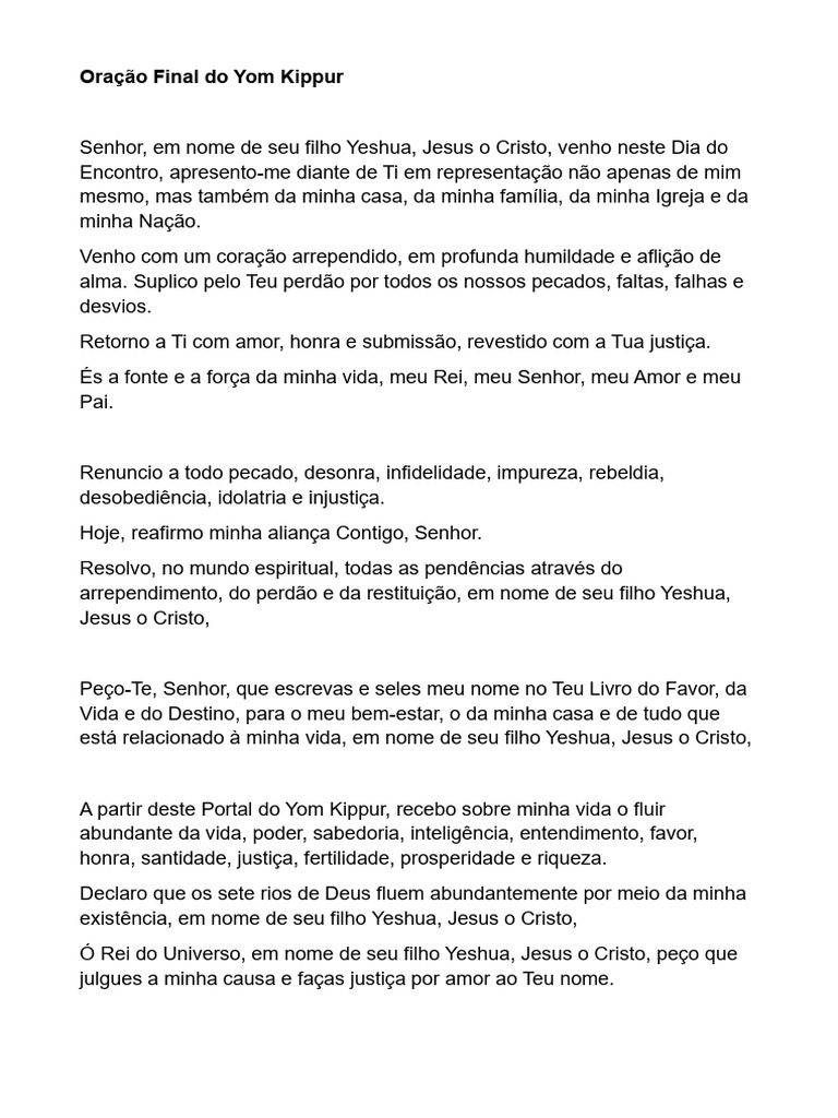 Oração Final do Yom Kippur | PDF | Jesus | Amor