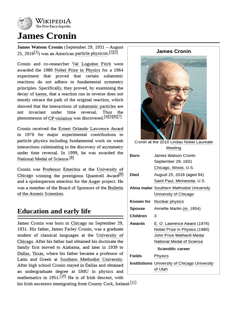 James_Cronin | PDF | Particle Physics | Physics