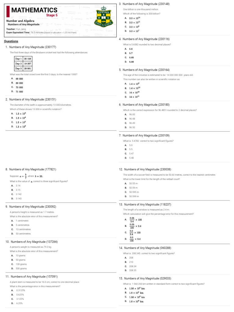 3-1. Numbers of Any Magnitude Practice Paper | PDF | Significant ...