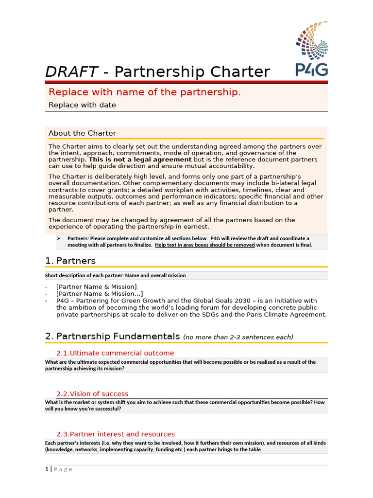 P4G Partnership Charter Template - January 2024 | PDF | Partnership ...