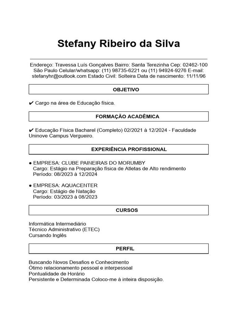 Currículo Stefany Ribeiro | PDF