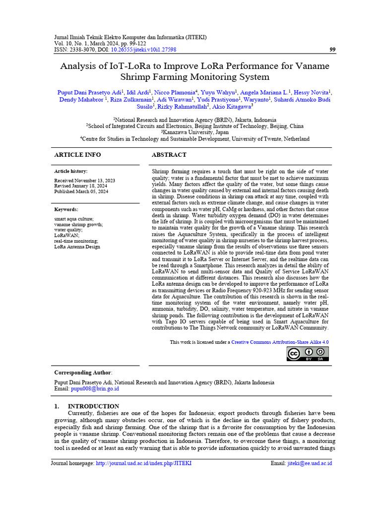 Sonjannah, 7-Analysis of IoT-LoRa To Improve LoRa Performance For Vaname Shrimp Farming ...