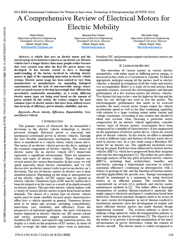 A Comprehensive Review of Electrical Motors For Electric Mobility | PDF | Electric Motor ...