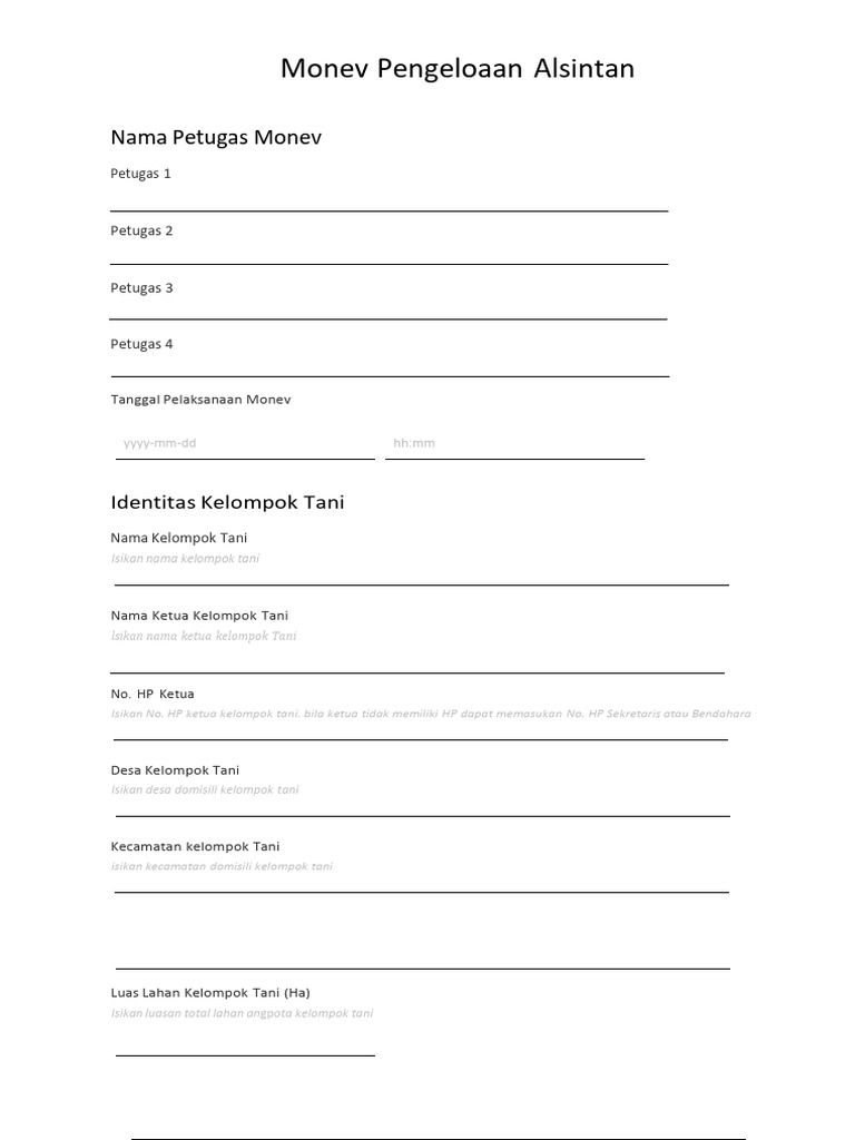 Form Monev Alsintan | PDF