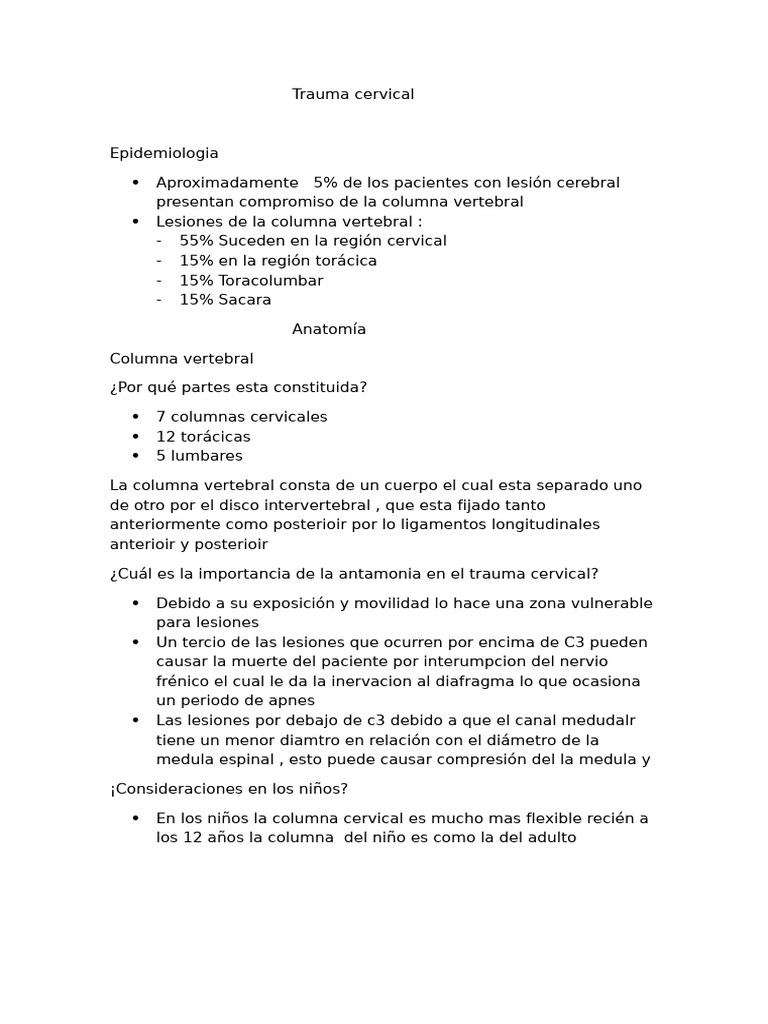 Trauma Cervical | PDF | La columna vertebral | Vértebra